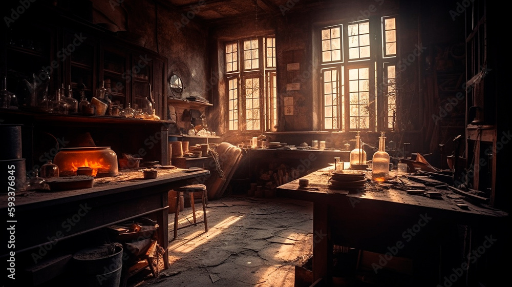Photo & Art Print Ancient chemists laboratory with mysterious objects ...