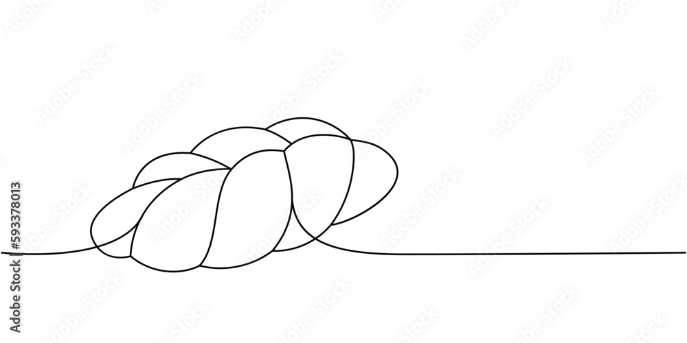 Challah, braided bread one line continuous drawing. Bakery pastry ...