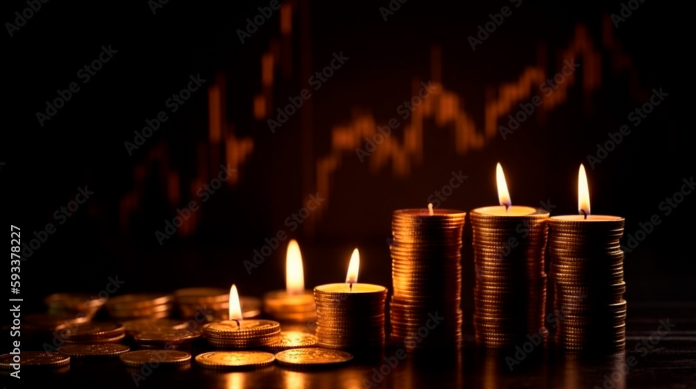 Coins with Candle stick graph chart and digital background. trading ...