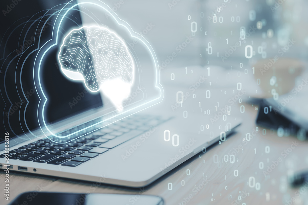 Artificial Intelligence hardware concept. Close up of laptop with ...