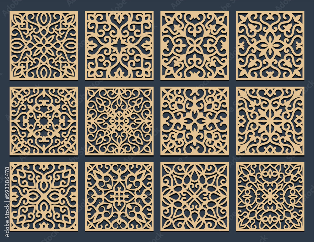 Laser cut pamels template, abstract geometric pattern. Metal decorative ...