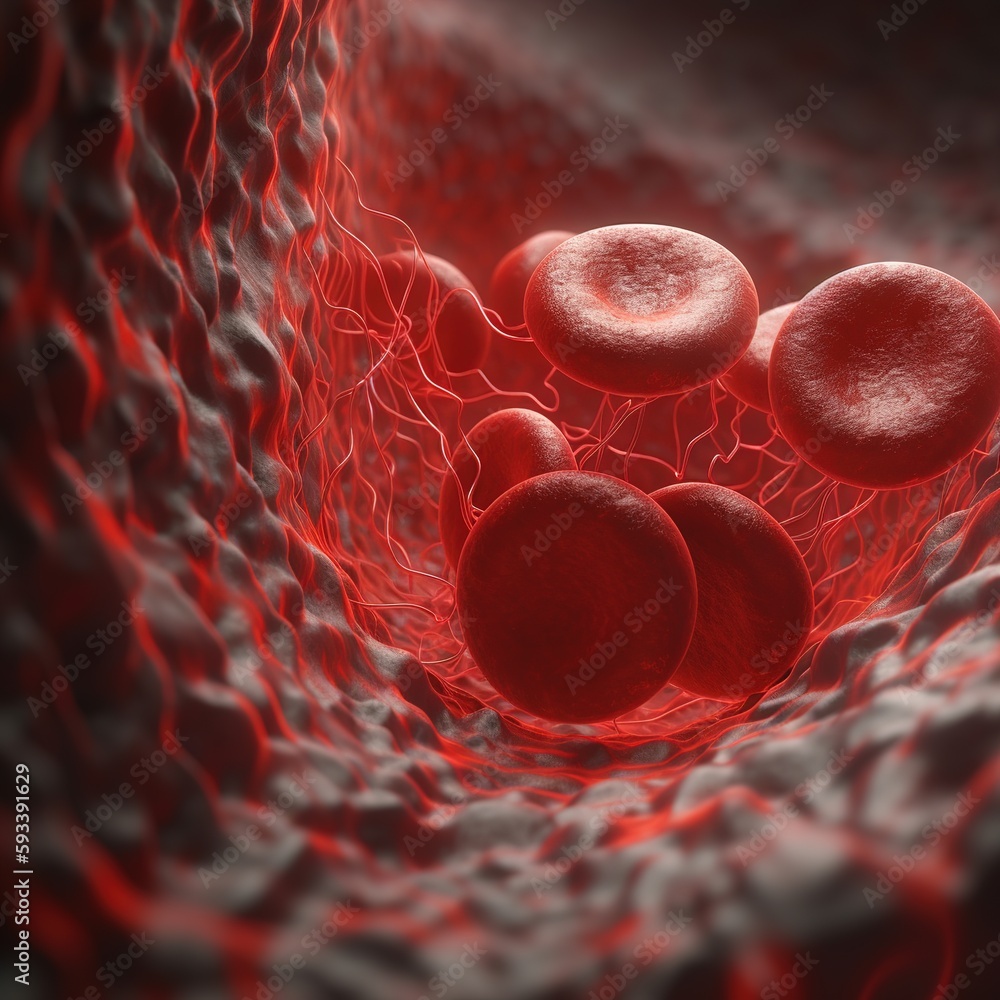 Depiction of a blood clot forming inside a blood vessel. generative ai ...