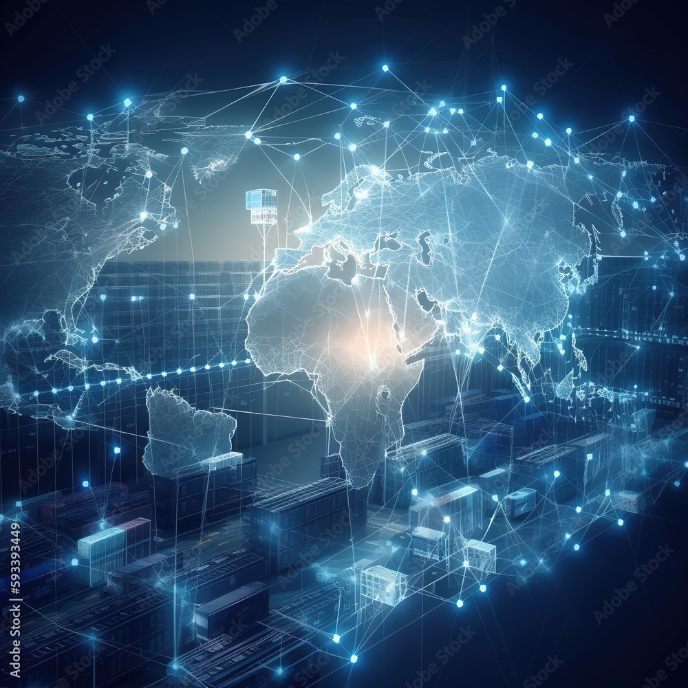world map with logistic network distribution on background and ...