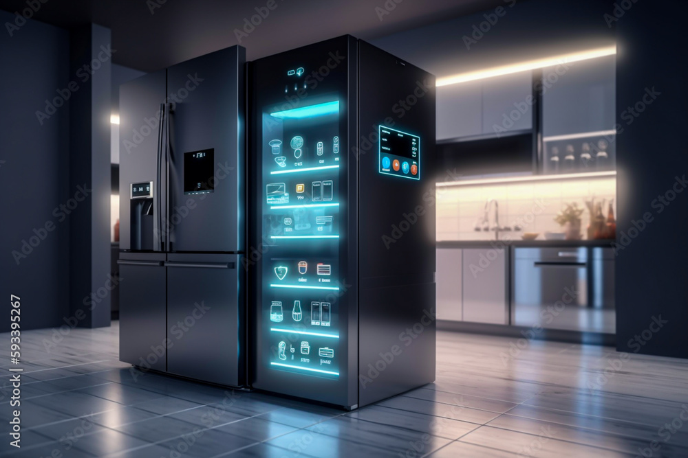 smart fridge using augmented reality, generative ai Stock Illustration ...