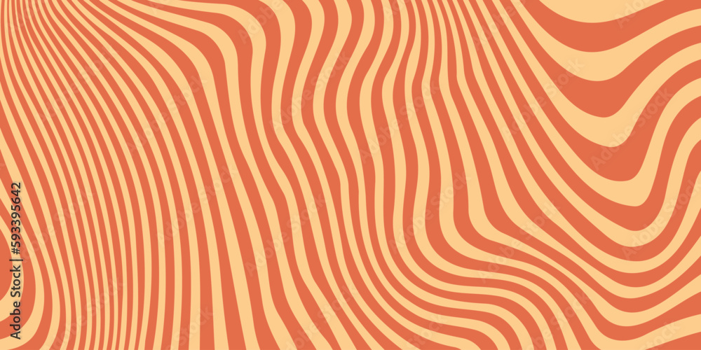 Retro groovy background. Wavy vintage psychedelic wallpaper. Orange ...