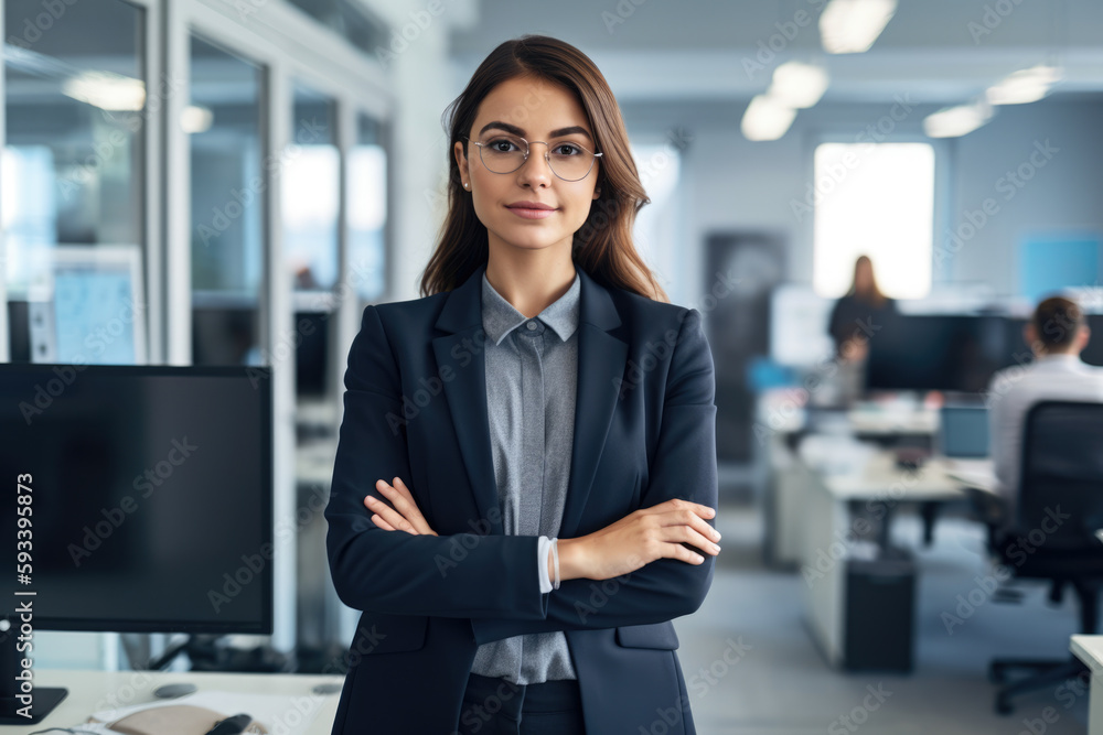 Confident and poised female Operations Manager standing in front of a ...