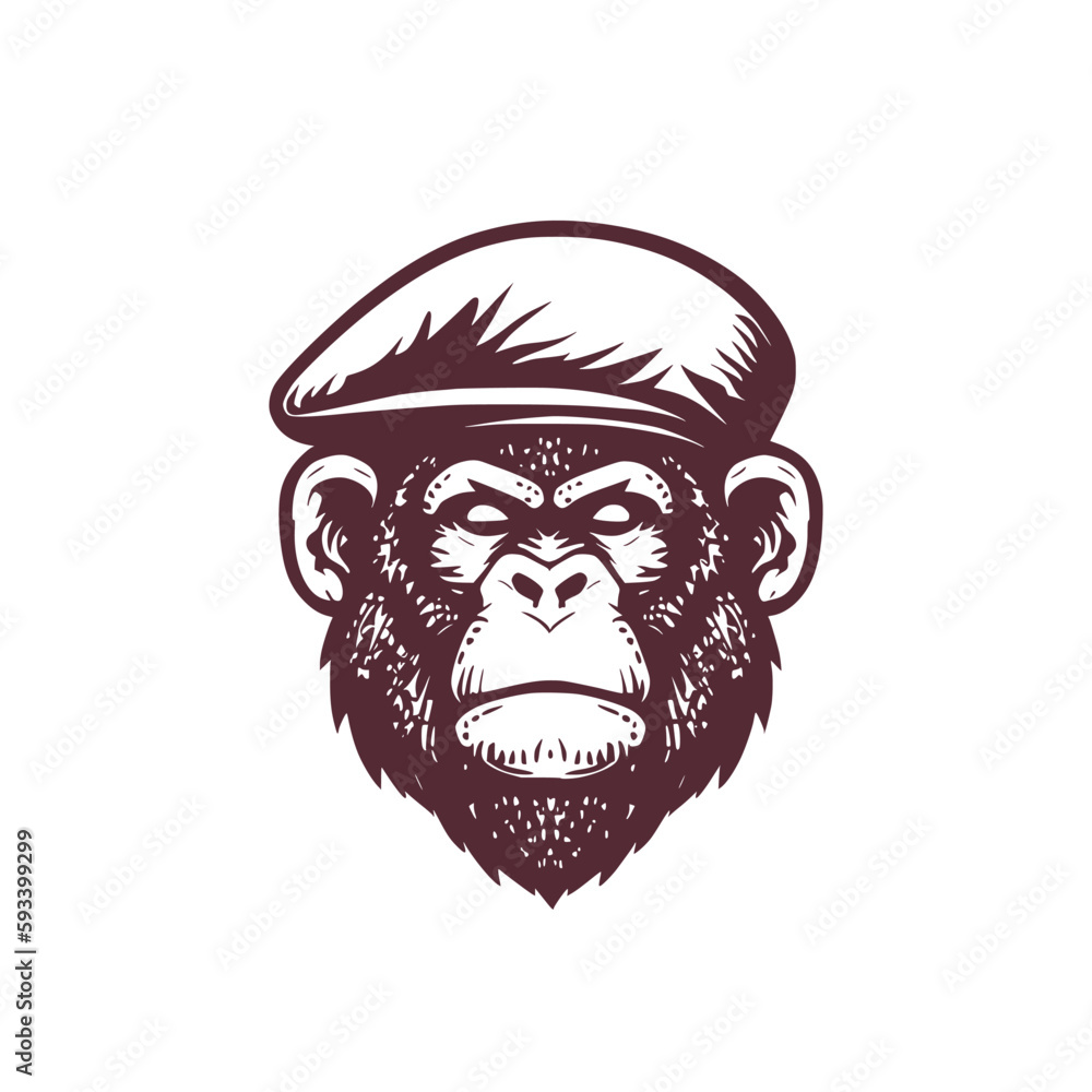 Vintage logo of a gorilla headshot. Vector logo of a gorilla wearing a ...
