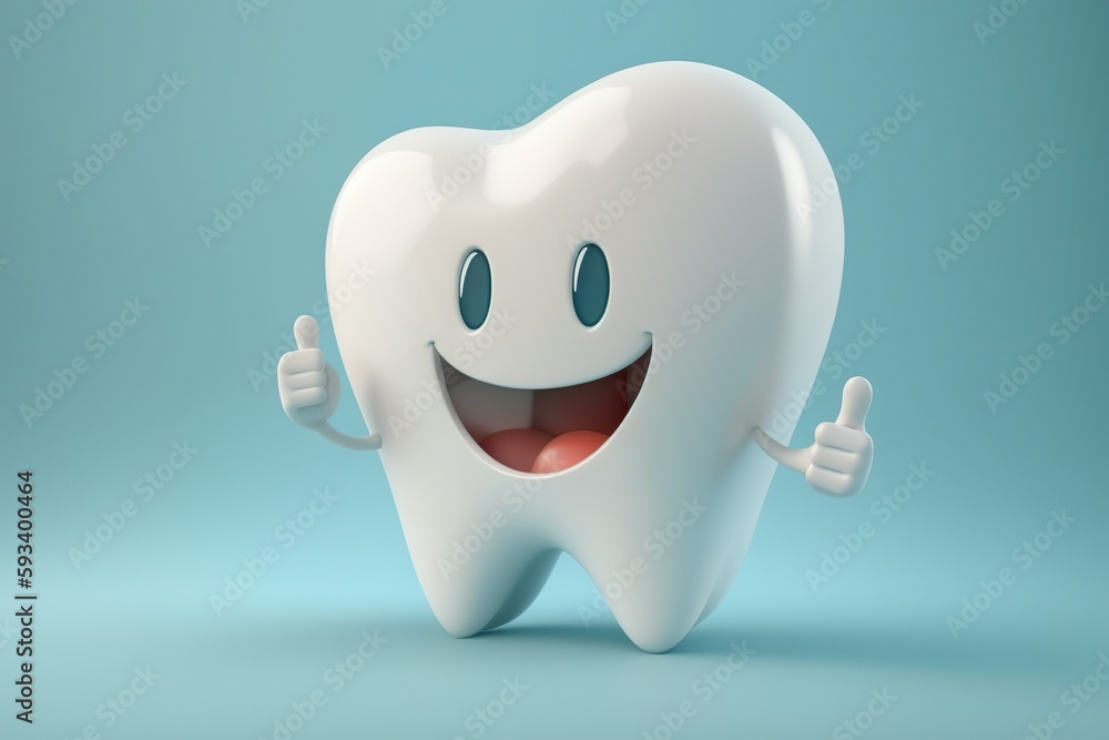 Tooth cartoon characters with thumbs up on bright background, 3D ...