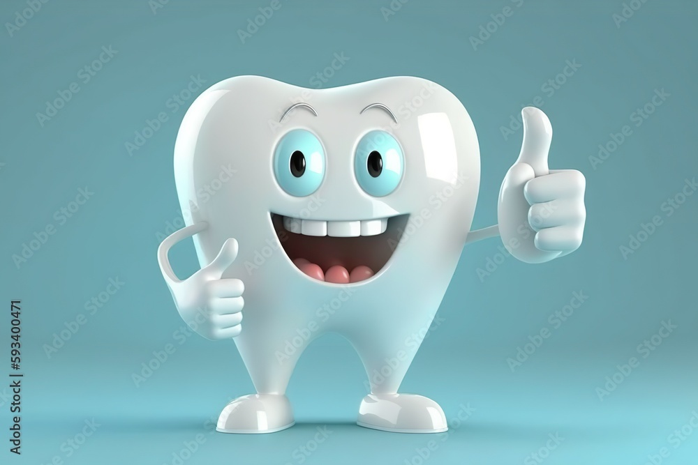 Tooth cartoon characters with thumbs up on bright background, Cleaning ...