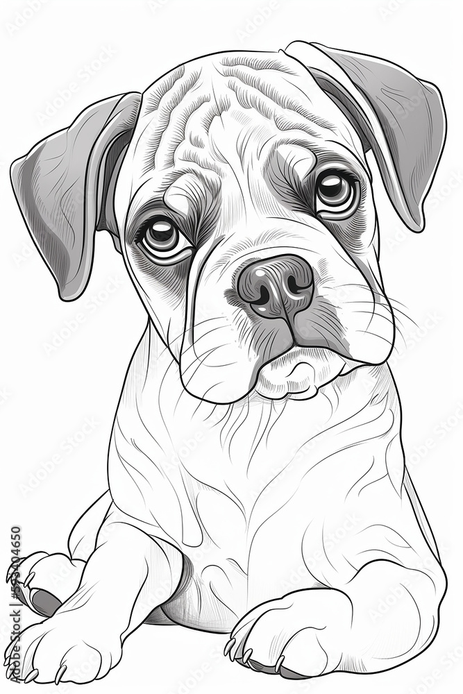 cute boxer puppy coloring pages, a printable drawing, in the style of ...