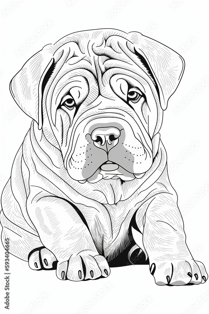 cute shar pei puppy coloring pages, a printable drawing, in the style ...