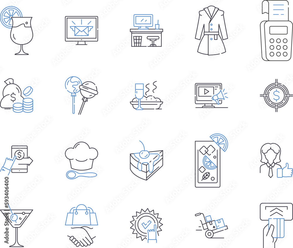 Shop and meal outline icons collection. shop, meal, restaurant, bistro ...