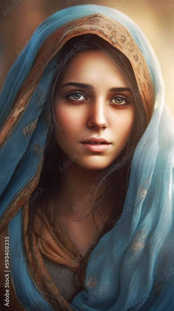 woman wearing veil closeup head biblical saint teen aged girl perfect ...