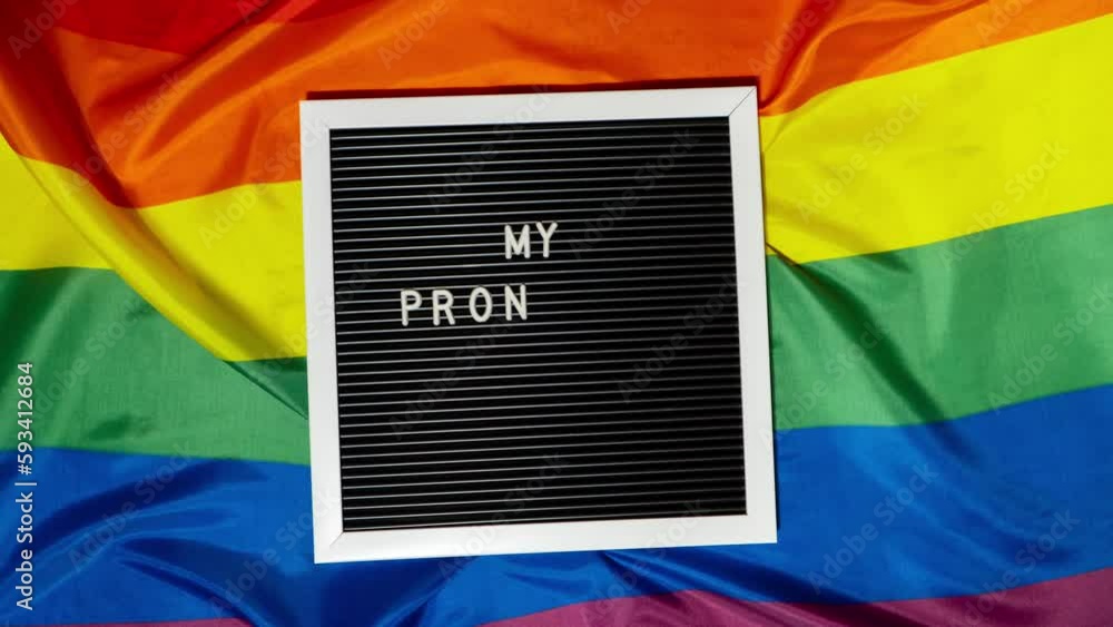 Stop motion of MY PRONOUNS ARE text Neo pronouns concept on Rainbow ...