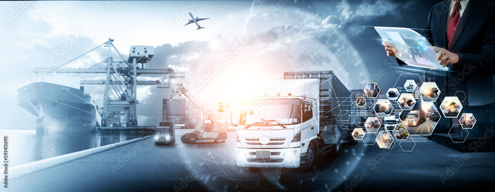 World map with logistic network distribution on background. Logistic ...