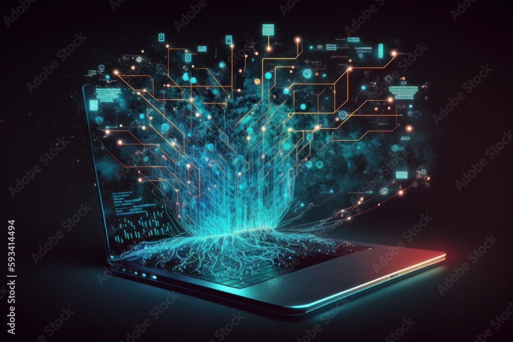 Laptop with analytical data visualization. AI generated, human enhanced ...