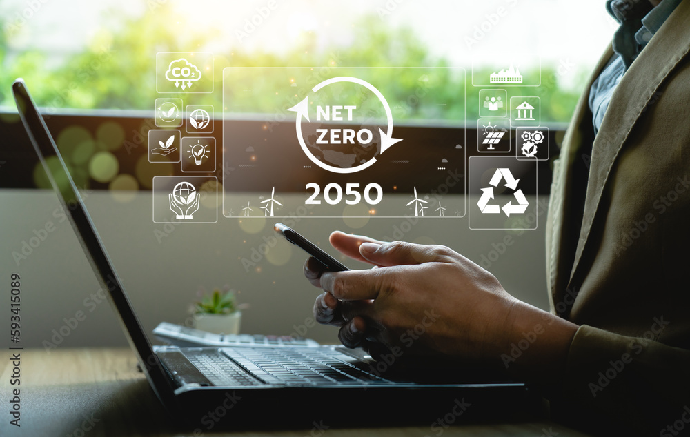 Net zero by 2050. Carbon neutral. Net zero greenhouse gas emissions ...