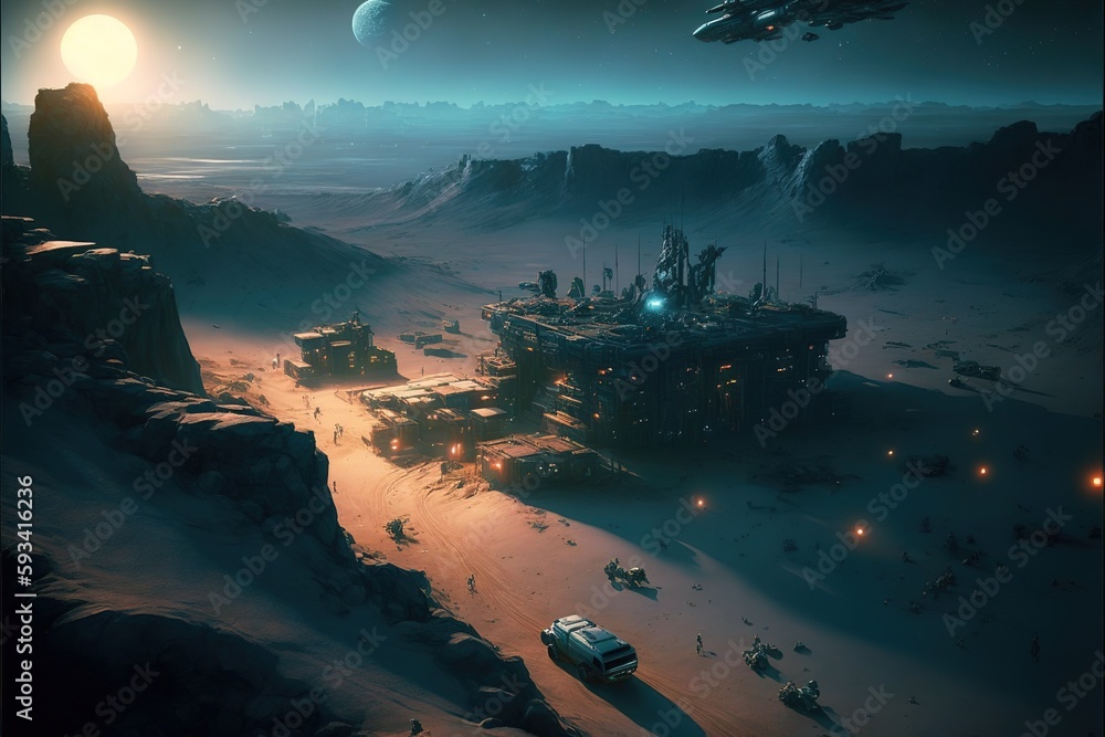 Top view scifi moon base with futuristic advance structure design on ...