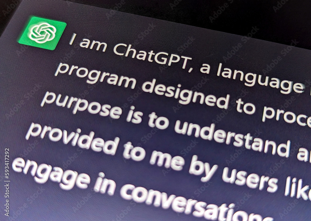 OpenAI's ChatGPT artificial intelligence app renders a text prompt that describes itself as a ...