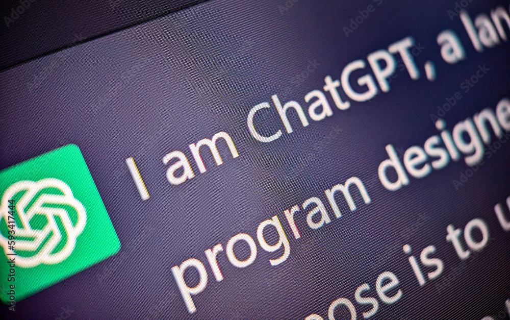 New York City, USA - 2023: OpenAI ChatGPT artificial intelligence app renders a text prompt that ...