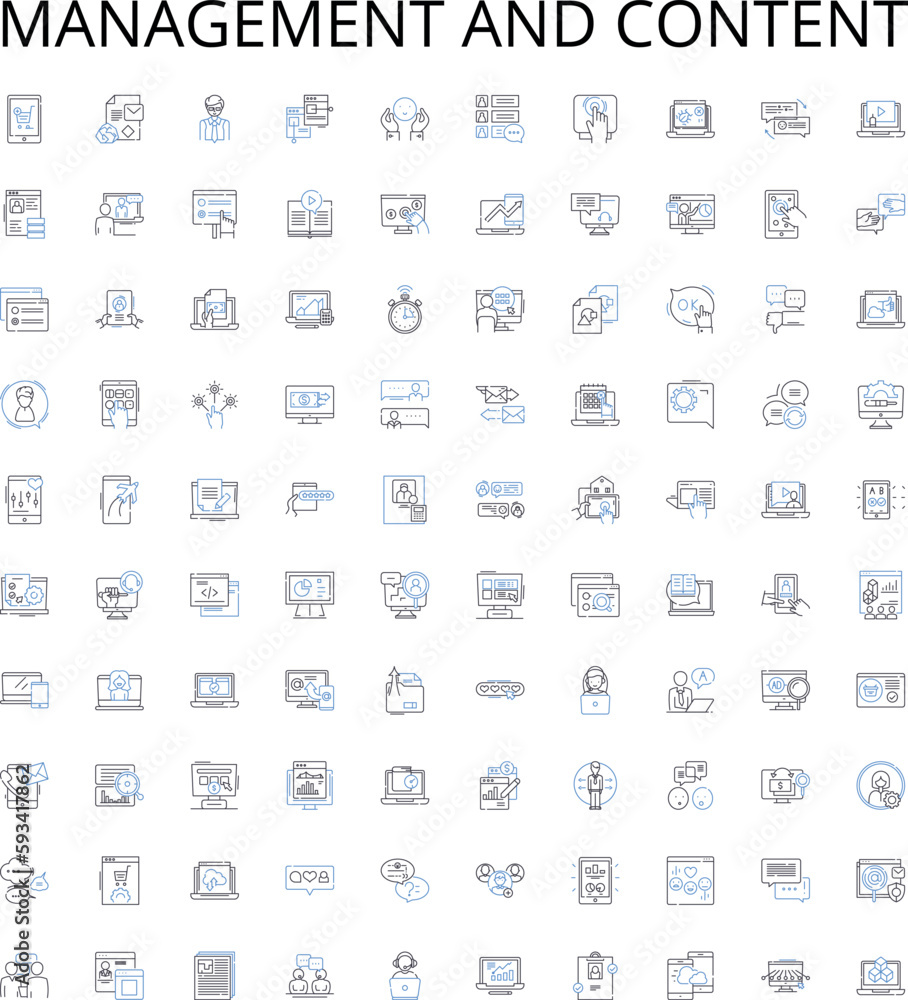 Management and content outline icons collection. management, content ...