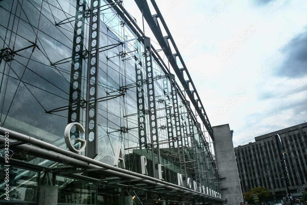 PARIS, FRANCE - JULY 21, 2011: Main entrance to Gare Montparnasse train ...