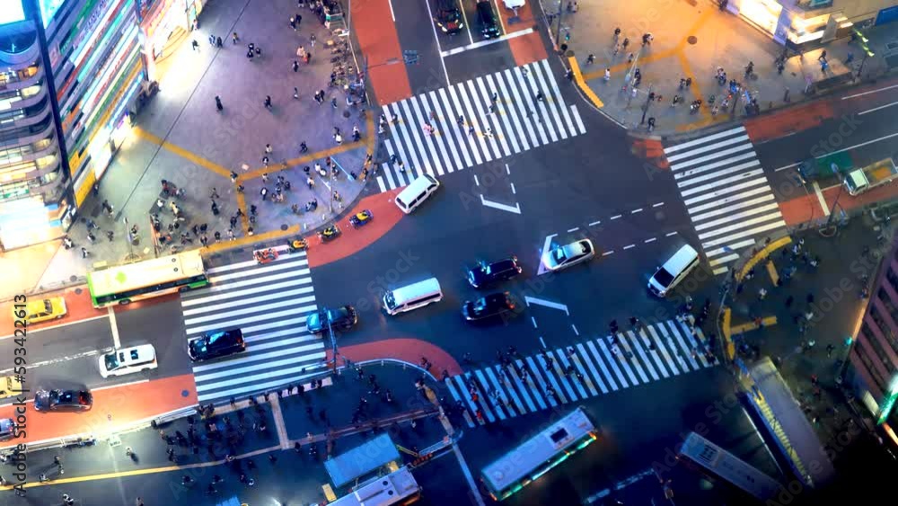 TOKYO - OCT 3rd, 2022: Aerial view of people and traffic crossing the ...