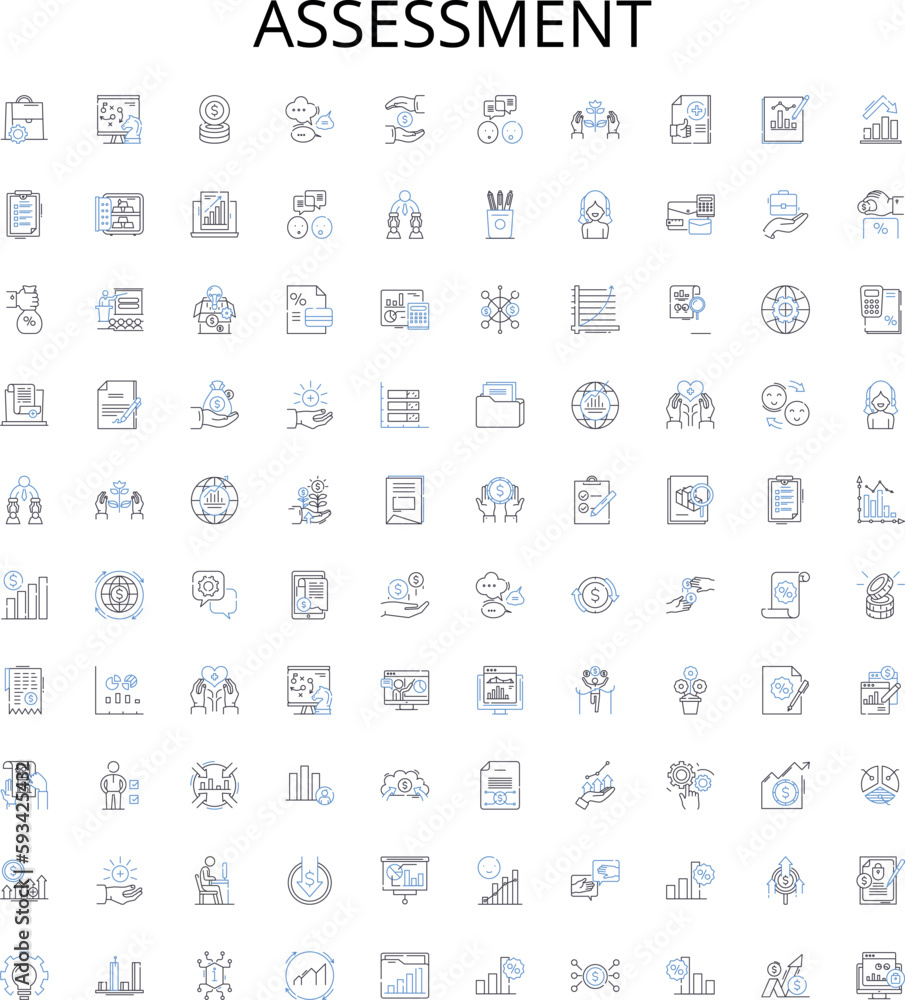 Assessment outline icons collection. testing, evaluation, examination ...
