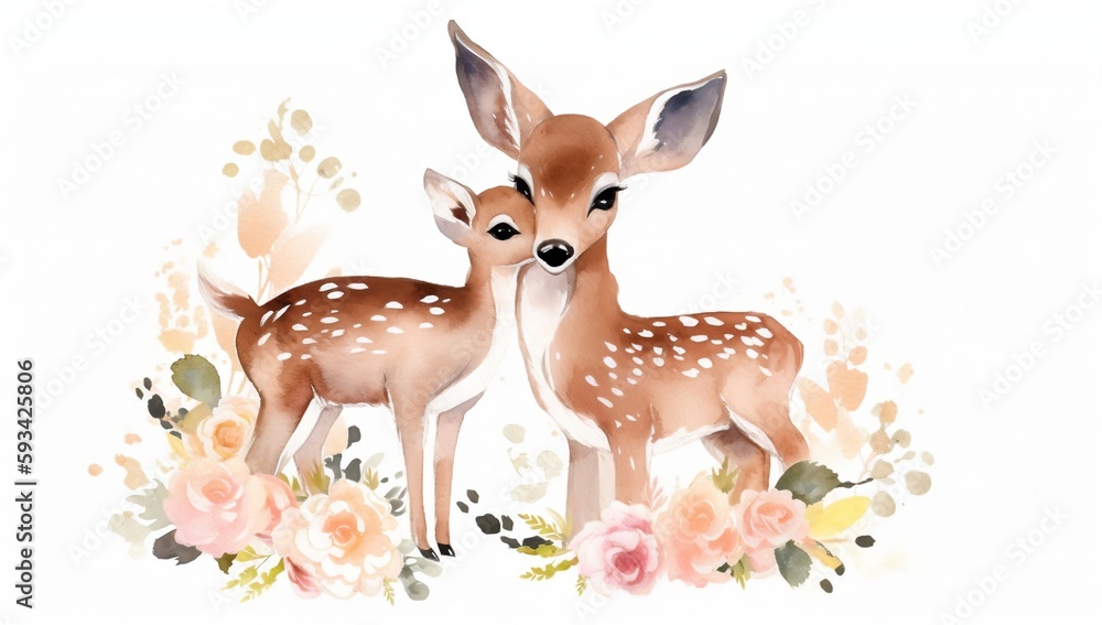 Cute cartoon baby deer expressing love for mother Stock Illustration ...