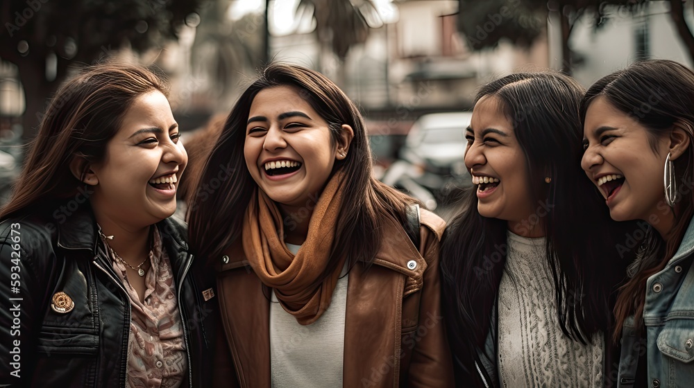 Group of laughing hispanic young women having fun together. Generative ...