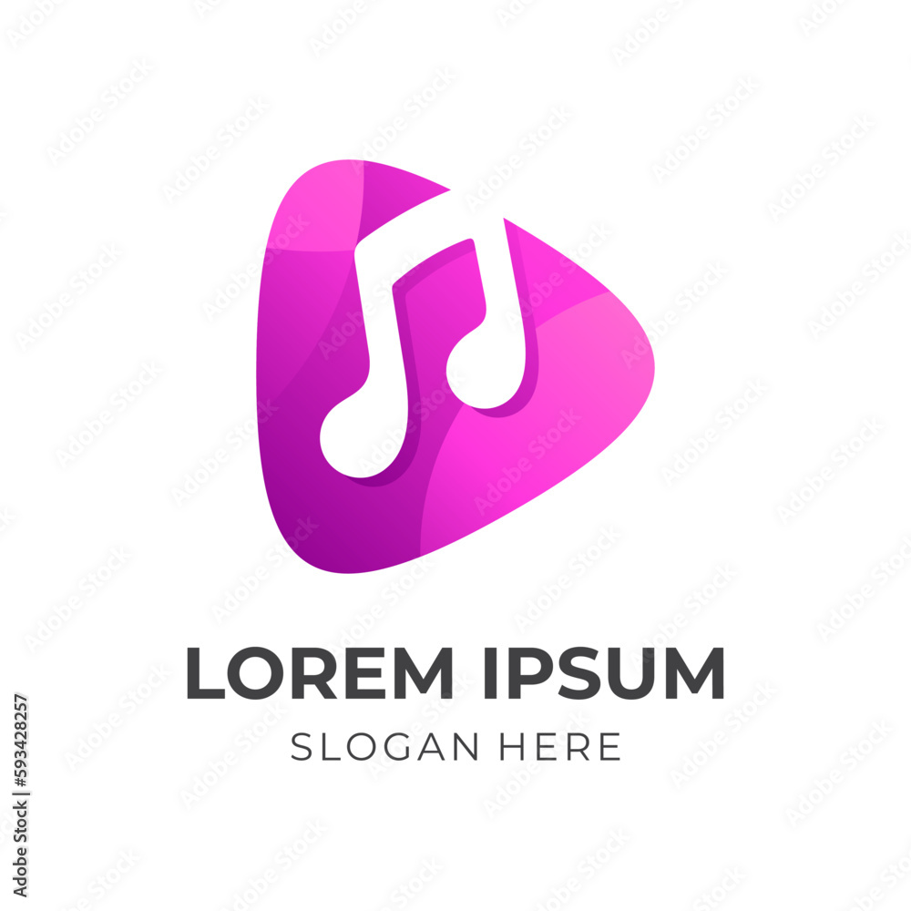 play music logo design, play button and music note combination logo ...