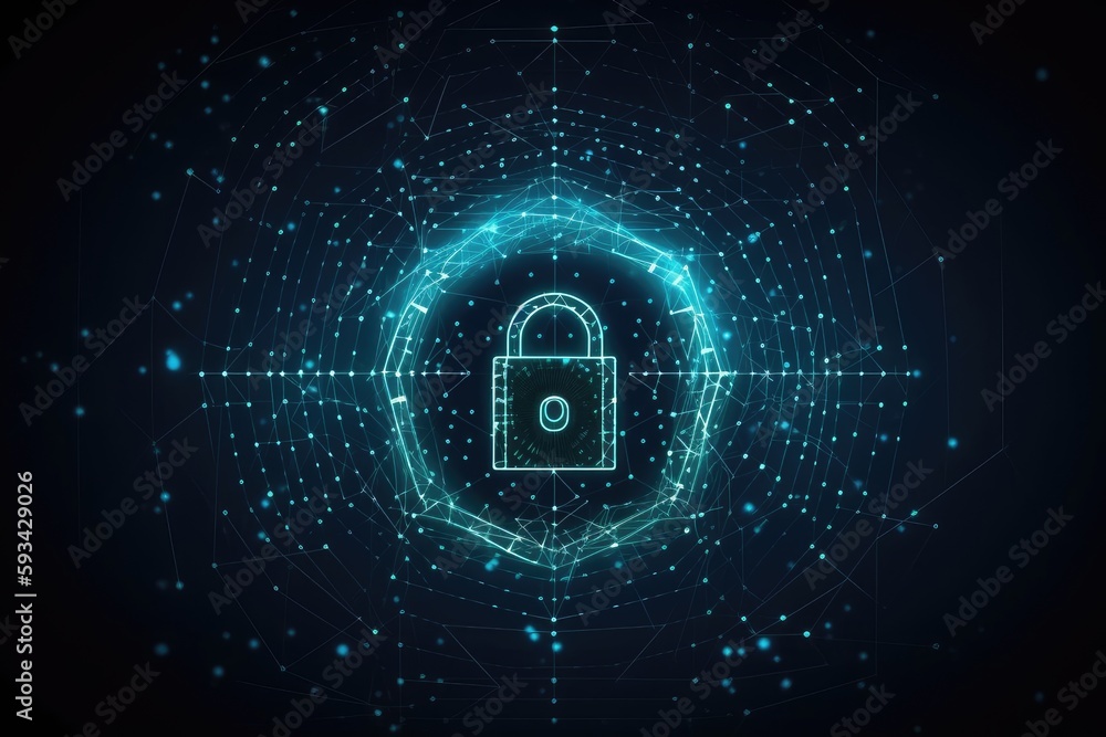 Digital Fortress: A Lock Symbol from Triangles and Lines on Blue ...