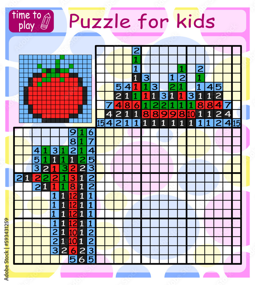 Nonogram for children. Color the puzzle by numbers. Colorful Japanese ...
