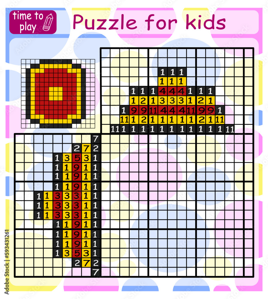 Nonogram for children. Color the puzzle by numbers. Colorful Japanese ...