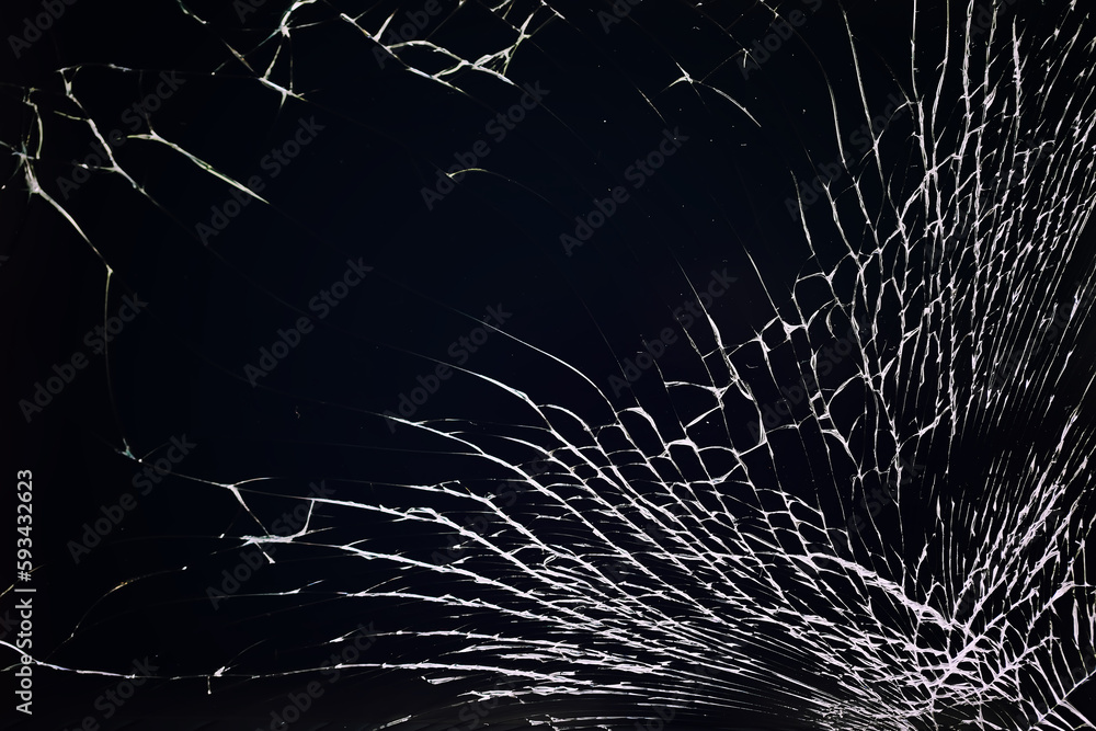 Cracked glass texture on black background. Isolated realistic cracked ...