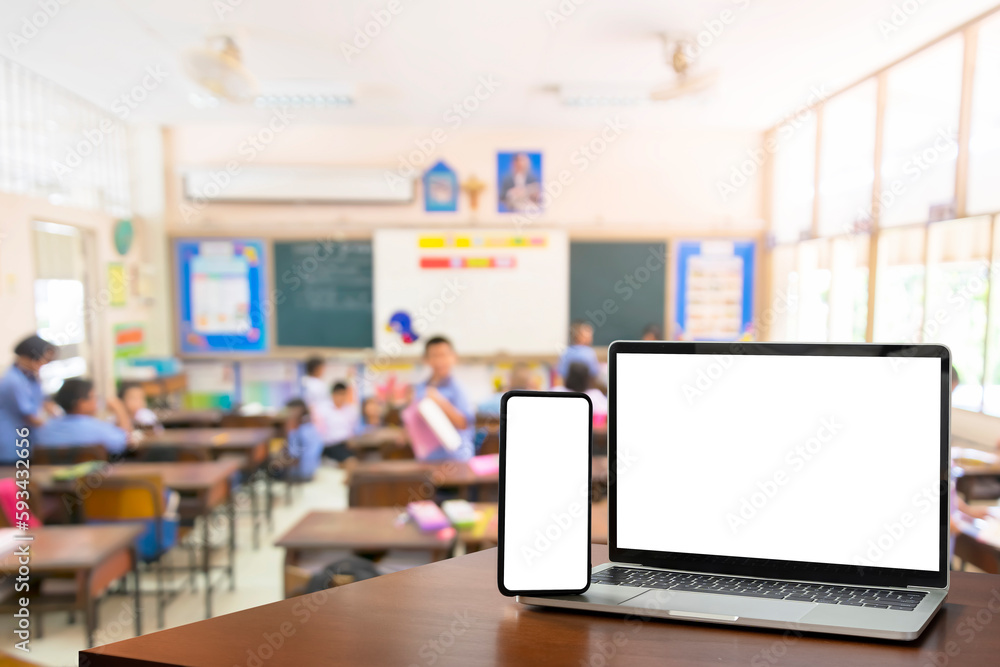 Children students in classroom background. Education software website ...