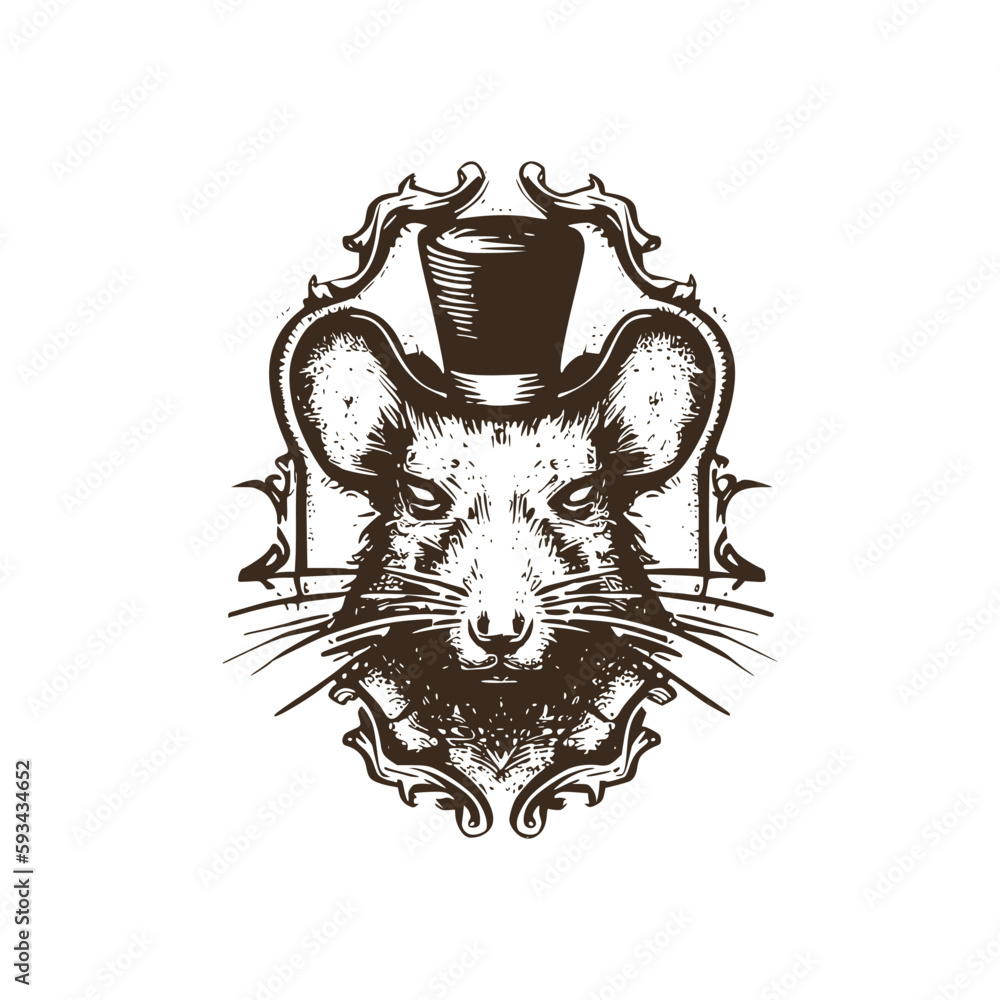 Vintage logo of a rat wearing a top hat. an old-school logo of a fancy ...