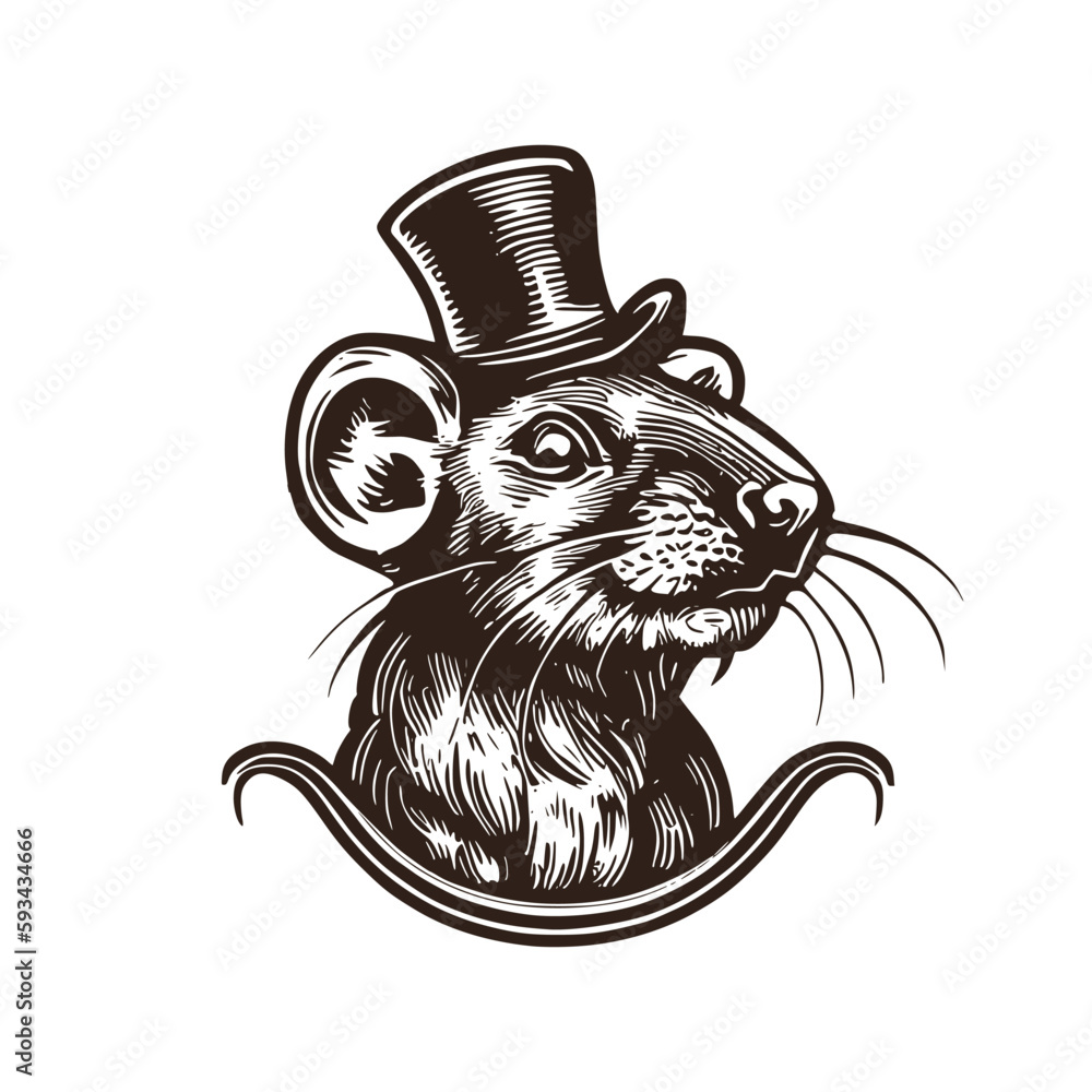 Vintage logo of a rat wearing a top hat. an old-school logo of a fancy ...