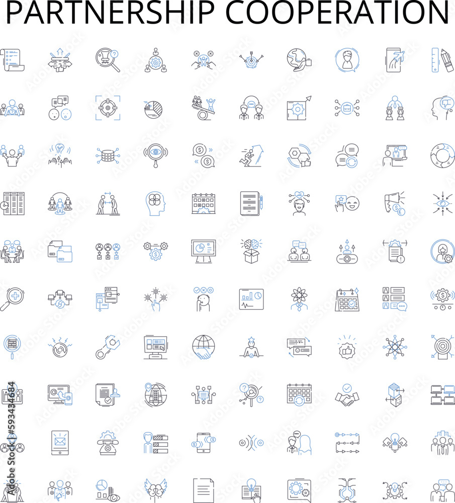 Partnership cooperation outline icons collection. Collaboration, Communion, Accord, Unity ...