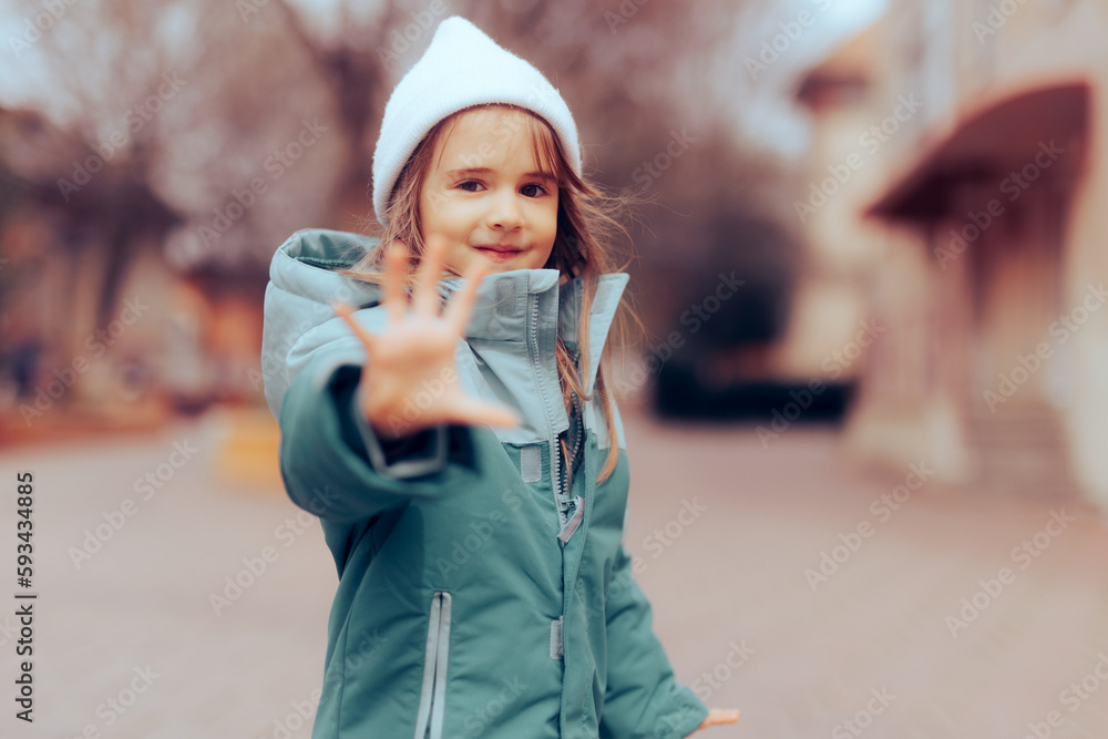 Cheerful Little Toddler Girl Making a Halt Hand Gesture. Preschooler ...