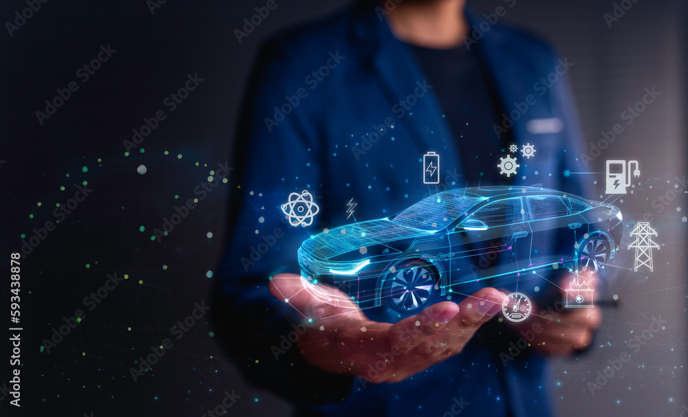 Stockfoto Electric car with advanced technology offers a green future ...