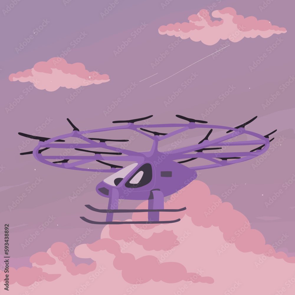 Illustration of Future Urban Air Mobility (UAM) Concept - A flying taxi ...