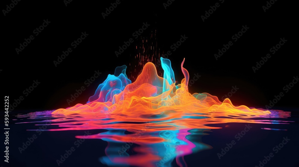 neon fire and smoke on the water, glowing effect for music videos and ...