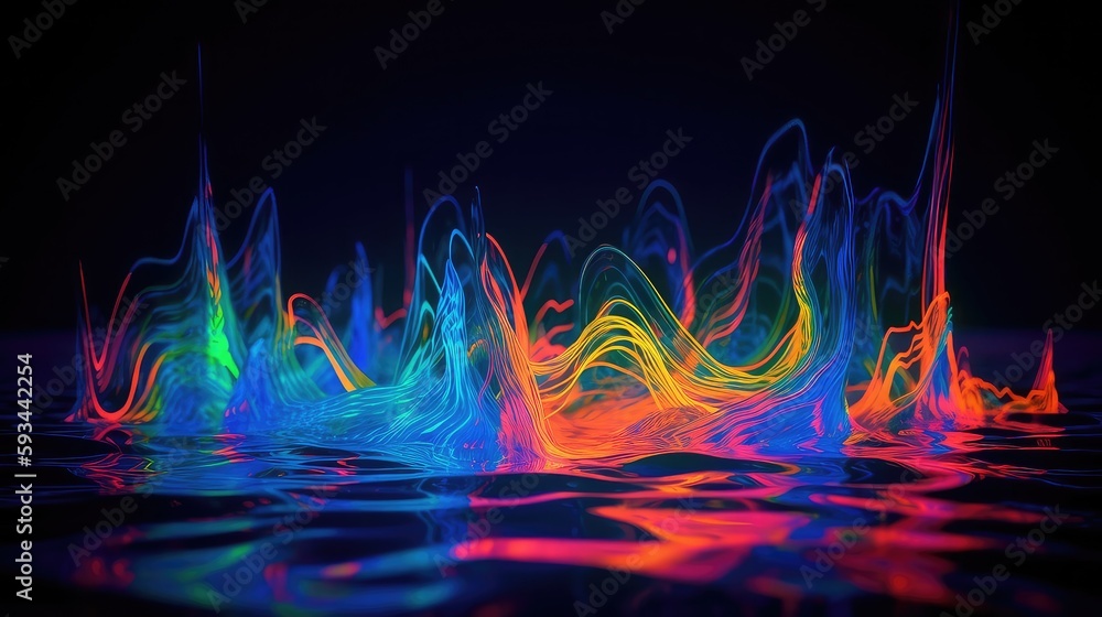 neon fire and smoke on the water, glowing effect for music videos and ...