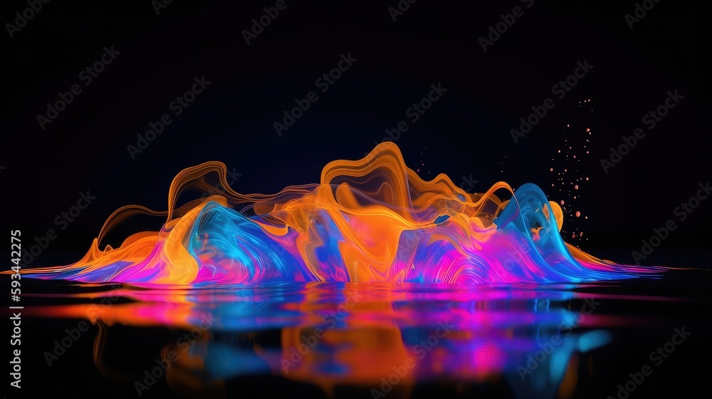neon fire and smoke on the water, glowing effect for music videos and ...