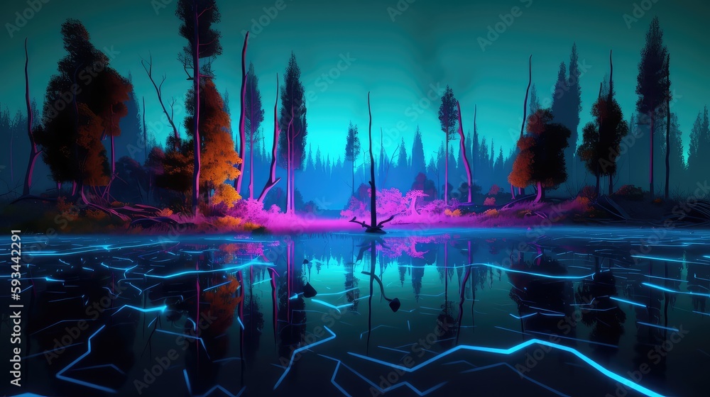 neon 3d abstract landscape virtual reality metaverse world, background ...