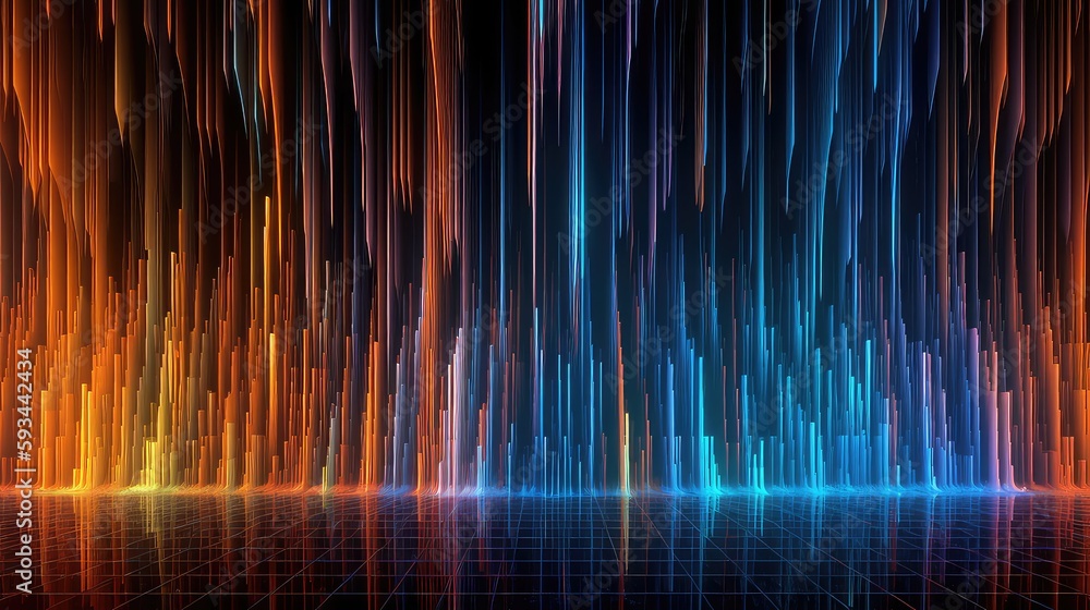 ภาพประกอบสต็อก Neon waterfall with vertical lines and particles falling ...