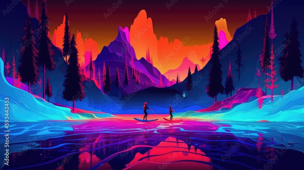 People enjoying inside a fantasy world and landscape, Metaverse virtual ...