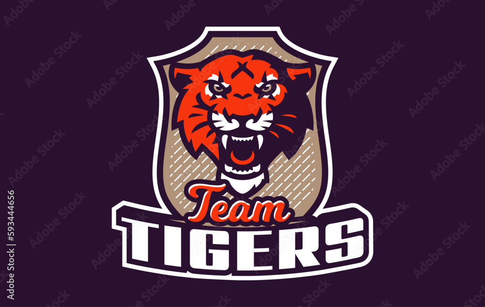 Sports logo with tiger mascot. Colorful sport emblem with tiger mascot ...