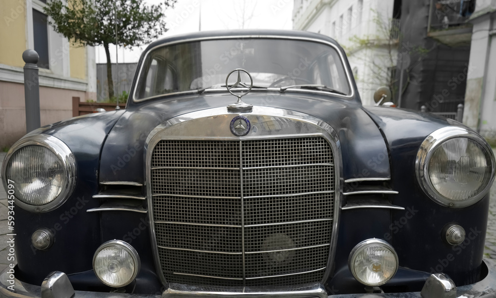 BATUMI, GEORGIA - MARCH 11, 2023: Mercedes Benz 190 d. dark blue ...